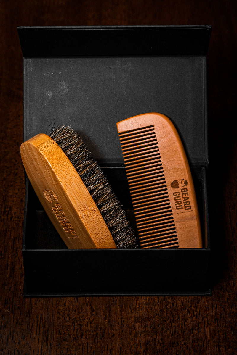 Beard Brush and Beard Comb Set - Bristle Brush – Beard Guru Australia